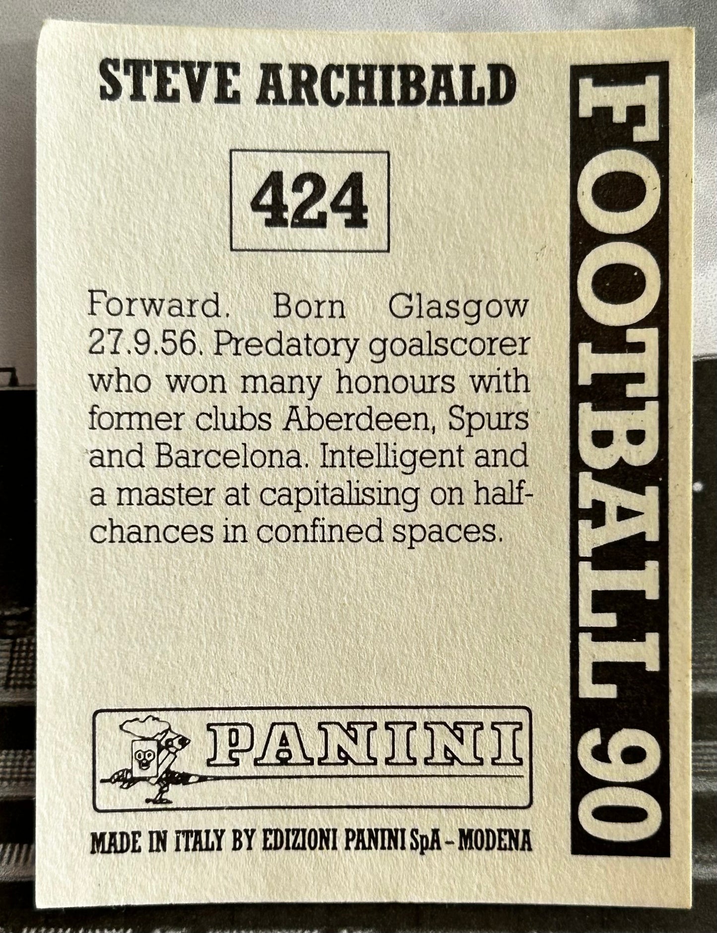 Panini Football 90 Sticker - STEVE ARCHIBALD (HIBERNIAN) #424 – JaqJnr