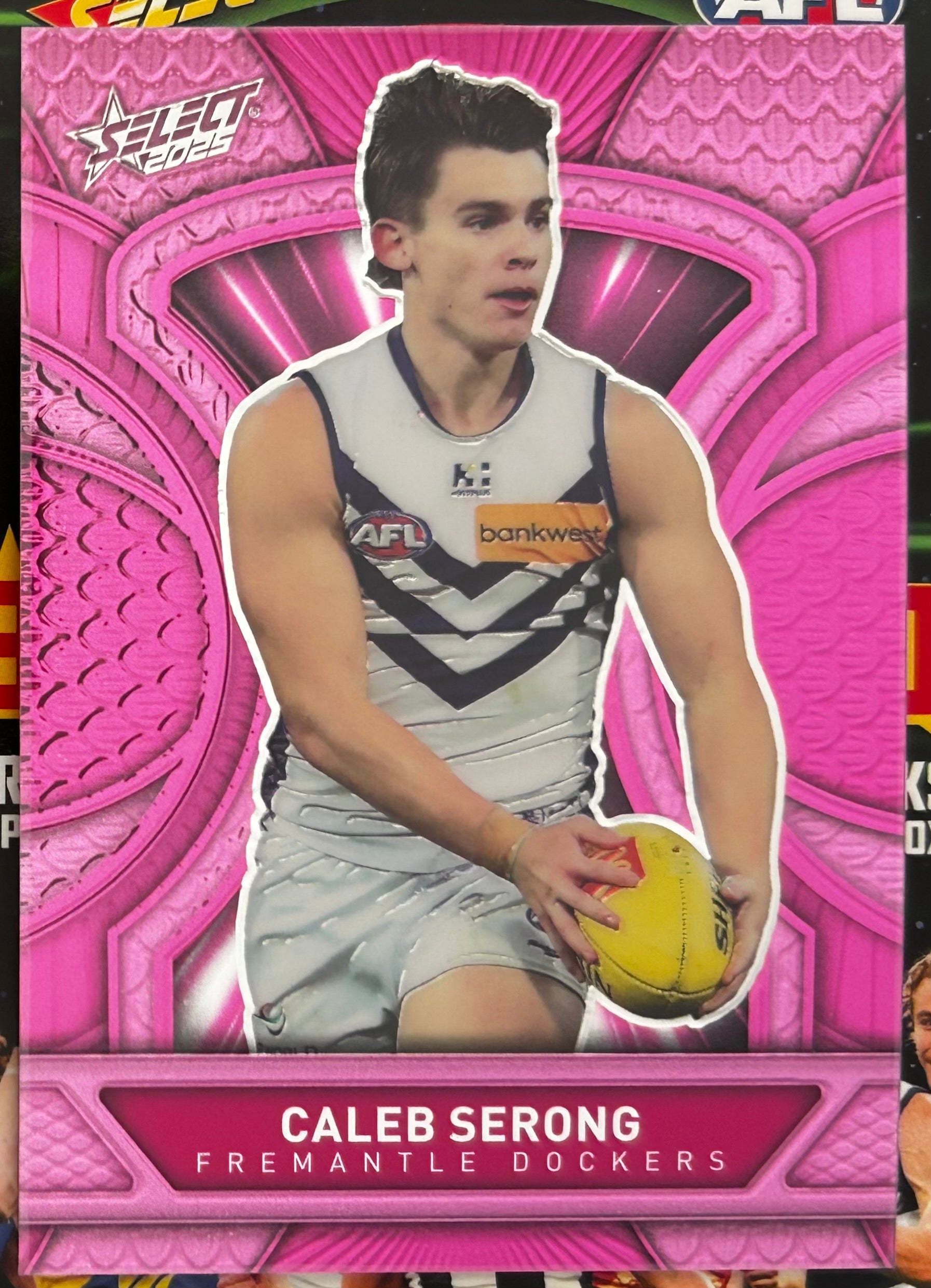 Select AFL 2025 Footy Stars - CALEB SERONG (FREMANTLE DOCKERS) Pink Dr ...